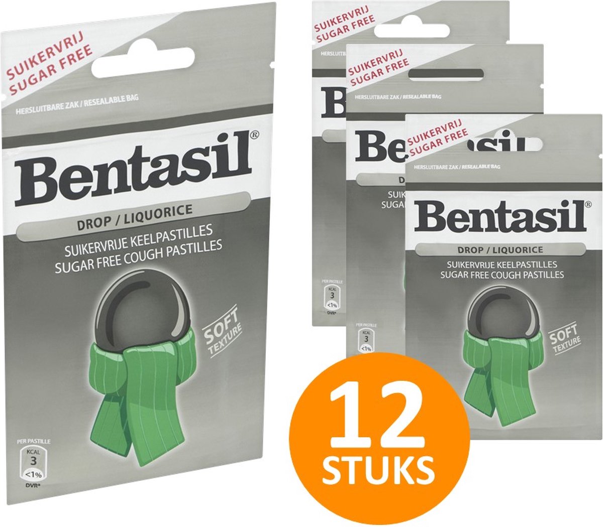 Bentasil Liquorice 12 zakjes suikervrije keelpastilles met dropsmaak ...