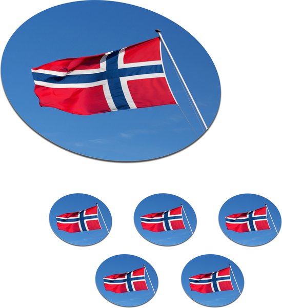 Onderzetters voor glazen - Rond - Noorse vlag die in de blauwe lucht ...