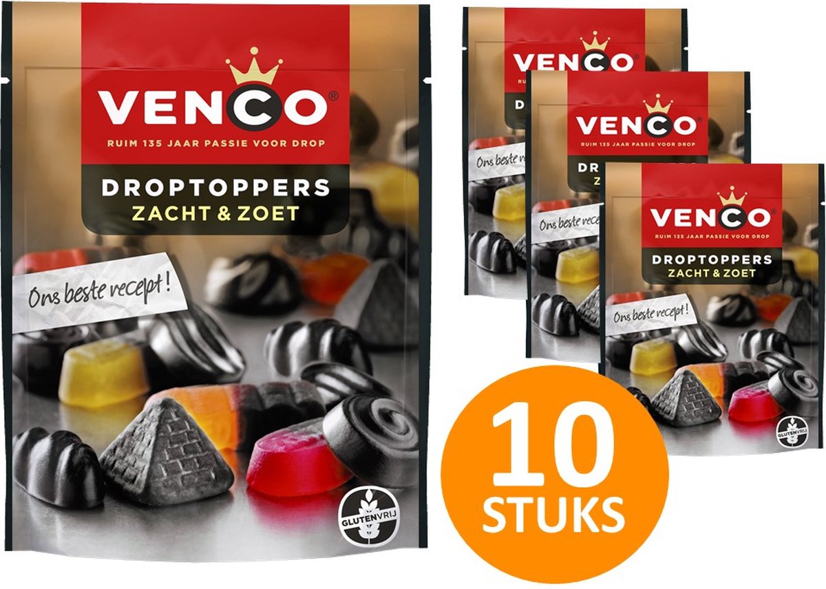 Venco Droptoppers 10 zakken Drop à 210g snoep - Zacht zoet - Zacht ...