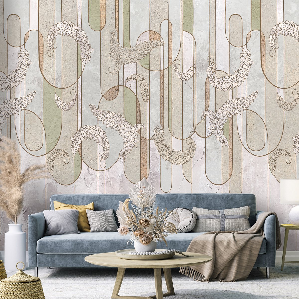 Fotobehang Art Deco Planten Betonlook XXL – posterbehang – 368 x 254 cm ...