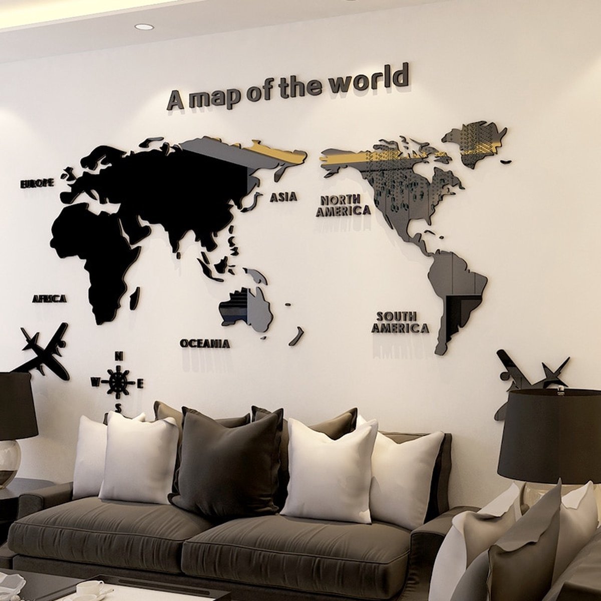 Wereldkaart Wanddecoratie | 3D Muursticker | Zwart | bol.com Wereldkaart Wanddecoratie | 3D Muursticker | Zwart | bol.com