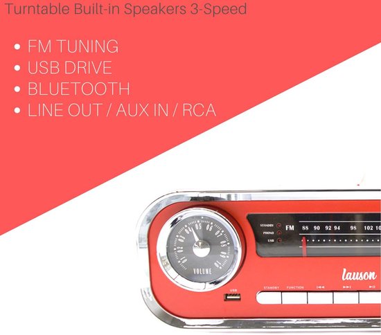 Lauson 01TT17 Tourne-Disque Vinyl Rétro | Design Vintage Turntable ...
