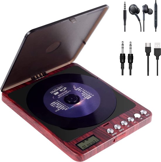 Exquise retro mp3-cd-speler met oortelefoon, oplaadbare compactdisc ...