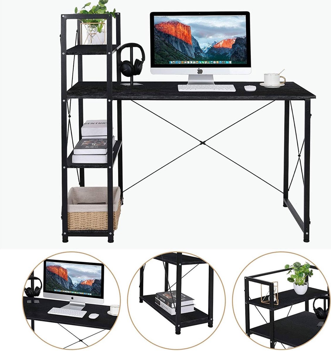 Industriële Bureau tafel met 4 opbergvakken - 3 in 1 computer bureau ...