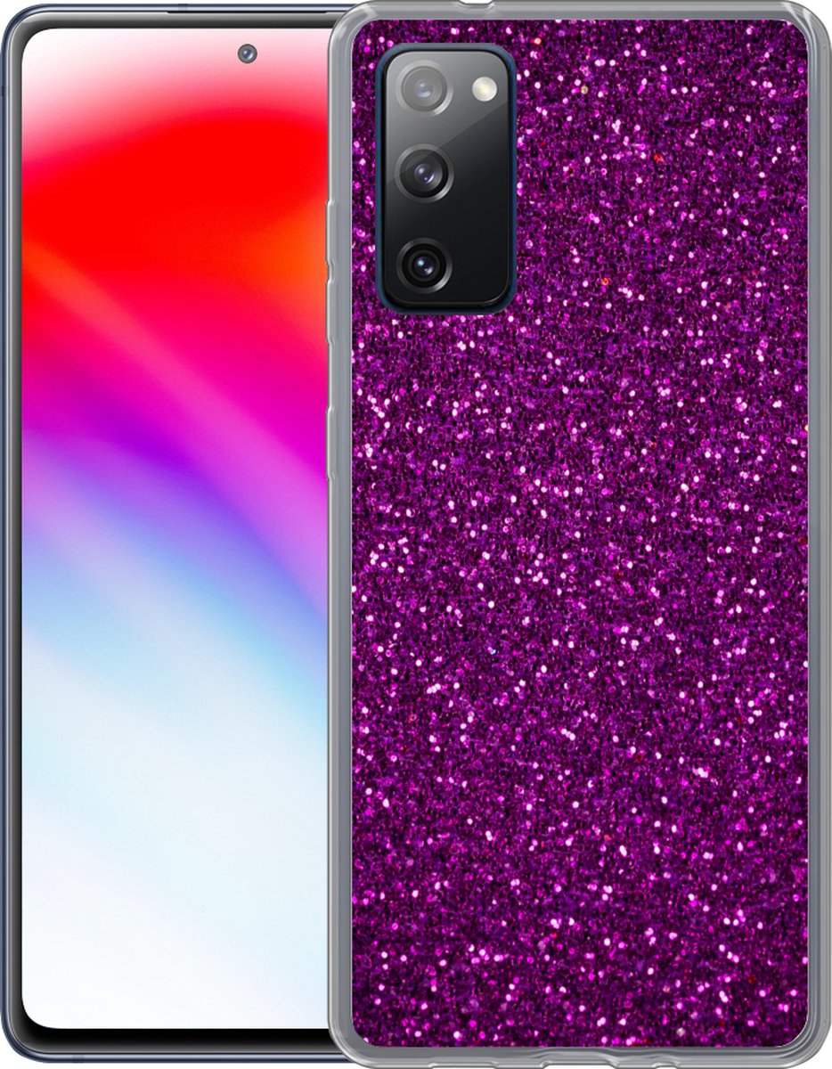 Samsung Galaxy S20 FE hoesje - Paarse en roze glitterstructuur - Siliconen | bol.com