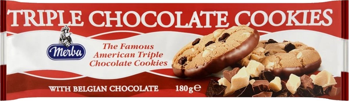 6 verpakkingen Merba Triple Chocolate Cookies á 180 gram ...