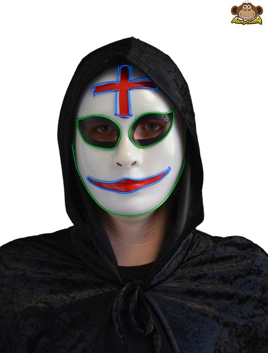 Partychimp Gezichtsmasker Grijnzende Clown Masker Met Licht Halloween ...