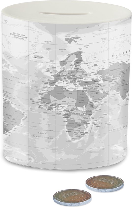 Spaarpot - Spaarblik - Wereldkaart - Staatkundig - Vintage - zwart wit ...