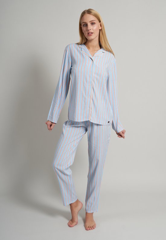 Tom Tailor Pure Cotton gestreepte dames doorknoop pyjama - Maat 44 | bol.com