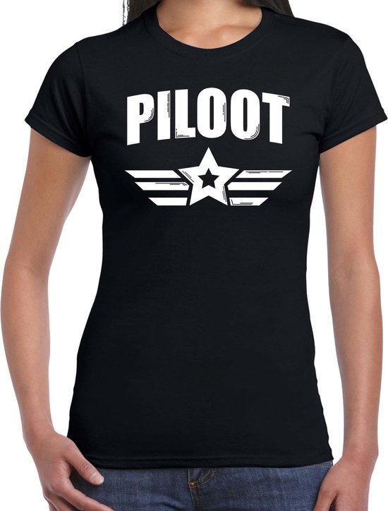Piloot ster verkleed t-shirt zwart voor dames - generaal / piloot ...