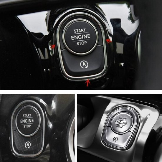 Auto Start Stop knop Mercedes W177 A Klasse Zilver Grijs Aluminium Trim ...