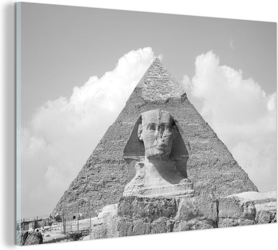 Glasschilderij - Piramide en de Sfinx van Gizeh bij daglicht - zwart ...