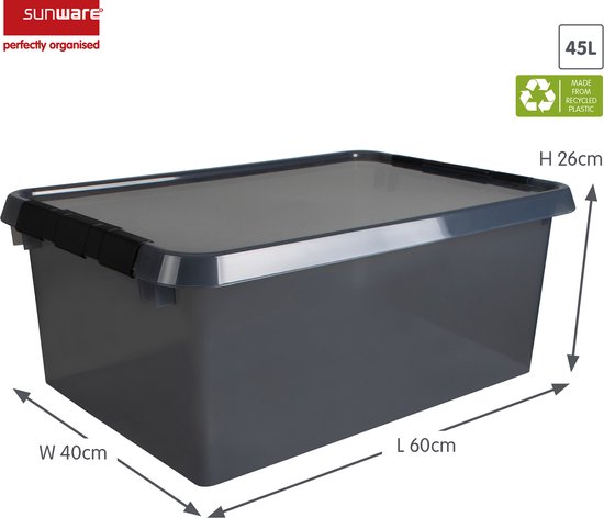 Comfort Line opbergbox 45L transparent grijs - zwart set van 6 | bol