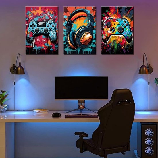 JGS ® Stijlvolle Set van 3 Gaming Posters met Lijst voor Slaapkamer of ...