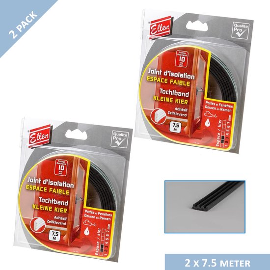 Ellen tochtband - K-profiel - 9 x 3 mm - 15 mtr - Zwart | bol