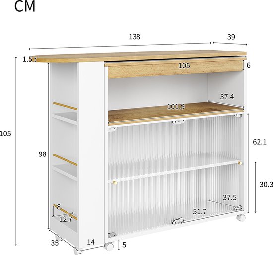 KOMHTOM Dressoir Buffetkast Wijn-&Drankkast moderne verrijdbare ...