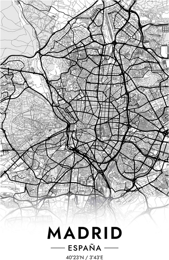 Madrid Poster | Spain Poster | Wit Poster | Stad Poster | Kaart Poster ...