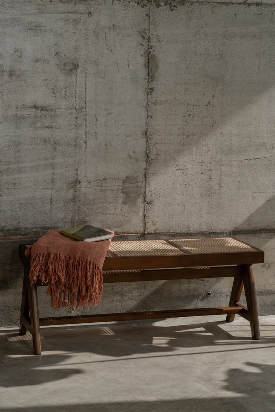 Bruin Chandigarh design zitbank met rotan - 3 zitter en 3 zits bankje ...