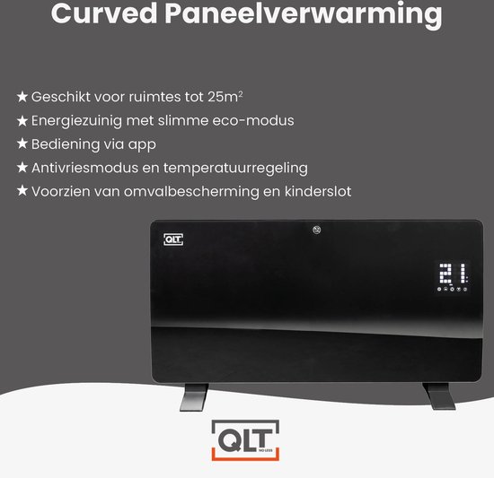QLT Curved Paneelverwarming - Elektrische kachel - App bediening - 2000W | bol