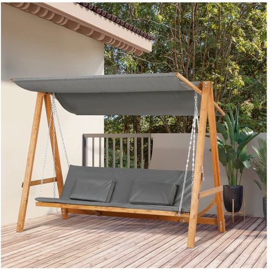 Tuinschommelbed - Hollywood schommel - Met zonnedak - Grijs+Teak | bol