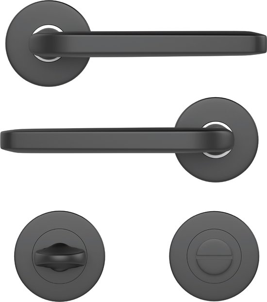 Deurklink - Cerani Efta - Deurbeslag - Deurkruk met WC/Badkamer Rozet - Mat Zwart | bol