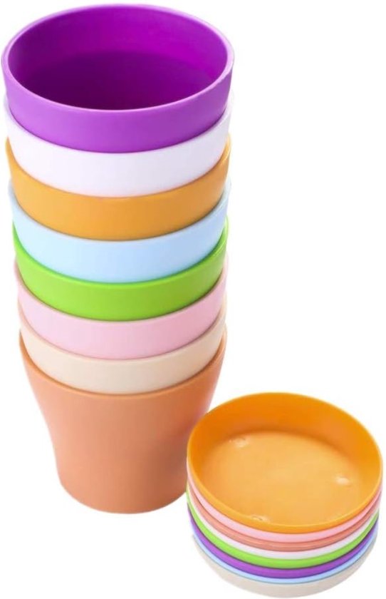 8 stuks plastic bloempotten, 10 cm - kleine bloempotten, kleurrijke ...