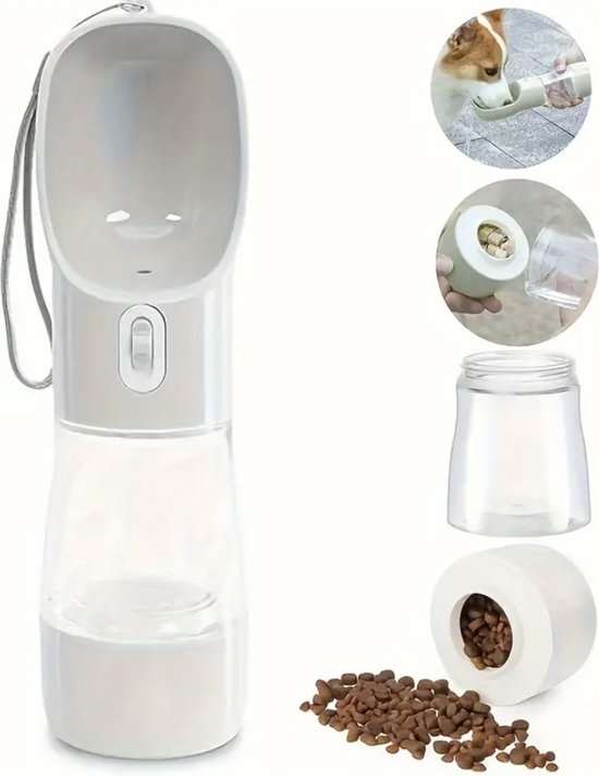 Honden Waterfles 258ml - 2 in 1 - Voeropslag 200ml - Draagbare Honden ...