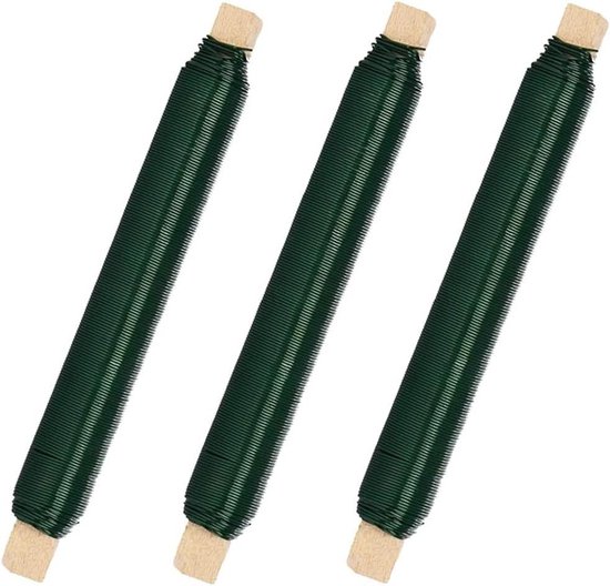 Bloemwikkeldraadset - anti-roest binddraad - groen - houten staaf ...