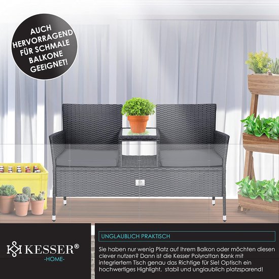 Balkon Loungeset - Antraciet - Inclusief Tafel en Kussens - 133x55x84cm ...