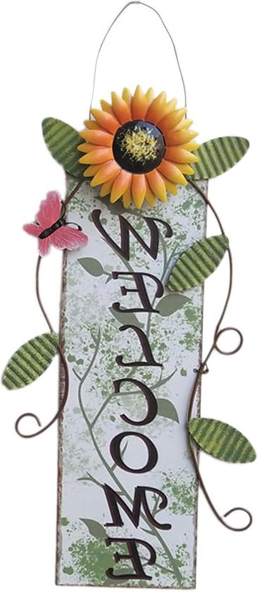Welcome Flower Door Sign - Indoor Outdoor Wall Art Hanging Decoration ...