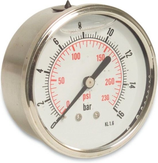 Profec manometer met achteraansluiting, glycerinevulling, 63 mm, 0 - 2 ...