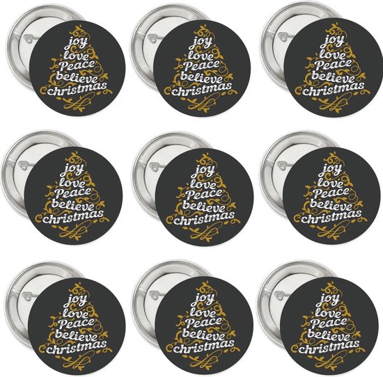 9 Buttons Joy, Love, Peace, Believe, Christmas - button - kerst ...