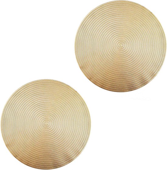 Ronde Placemats - Warmte-isolatie - 2 stuks - Gouden - PVC | bol