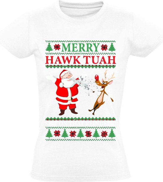 Merry Hawk Tuah Dames T-shirt - foute kerstshirt - spit on that thing ...