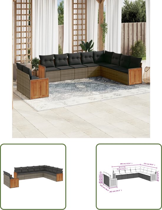 The Living Store Loungeset PE-Rattan Grijs 11 delig met Opbergruimte ...