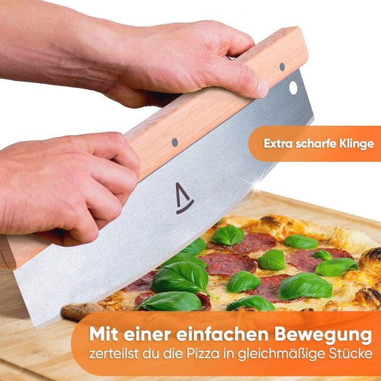 Professionele Pizzasnijder van Roestvrij Staal - 32 cm met Houten ...