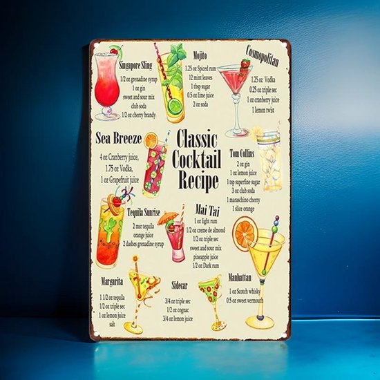 Classic Cocktail Recipe – Wandbord met Recepten – Cocktails – Bar ...