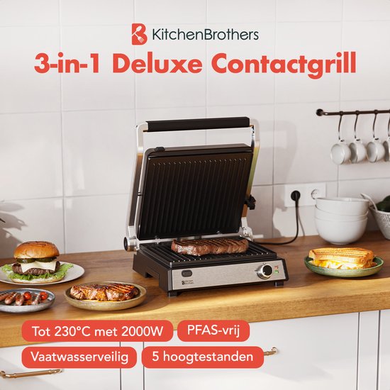 KitchenBrothers Contactgrill Deluxe - Tosti Apparaat - Grill Apparaat ...