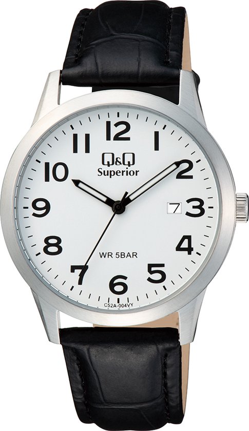Q&Q C52A-004VY - Horloge - Polshorloge - Heren - Mannen - Analoog - Leren band - Rond... | bol