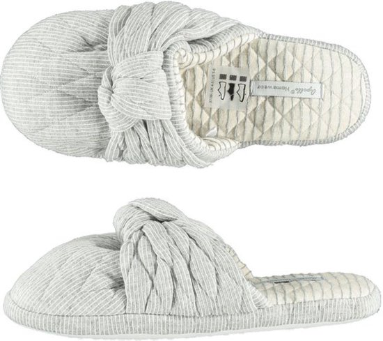 Pantoffels - Sloffen dames - Instap sloffen - Gestreept - Licht grijs ...