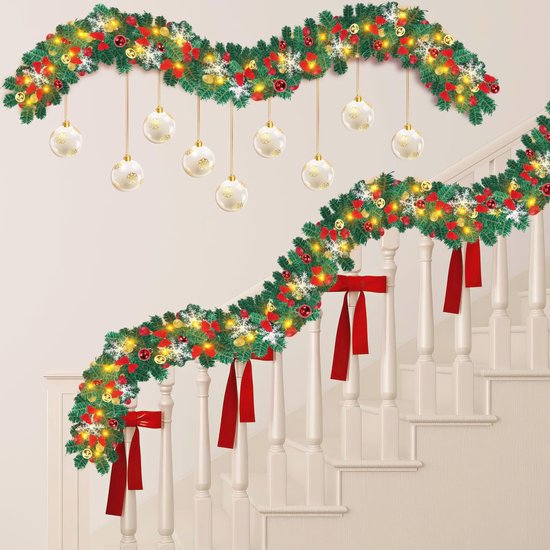 2-delige groene kerstslinger met 100 warmwitte LEDs en ...