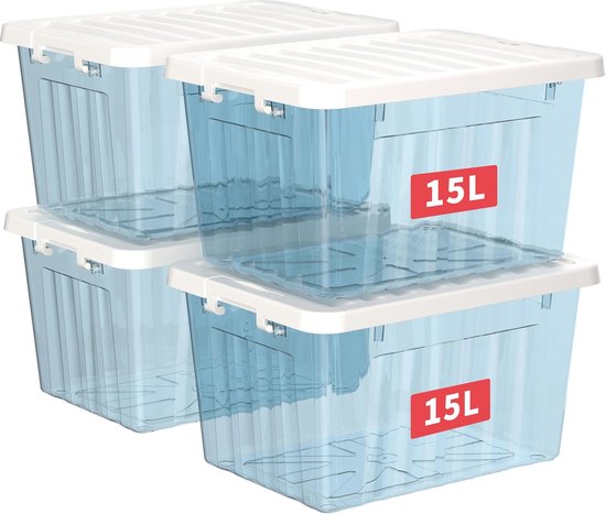 15L Plastic Opbergdozen met Deksels - Stapelbaar en Nesten Organizer ...