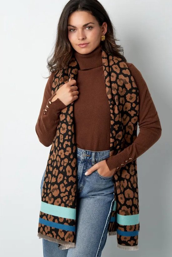 Camel Panter Sjaal met Roze Strepen - Trendy Dames Sjaals met leopard ...