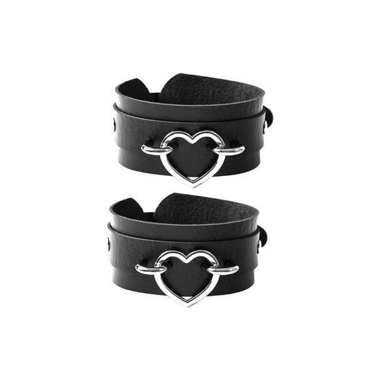 2Pack Punk Goth Armband Voor Mannen Vrouwen - Lederen Hart Metalen ...