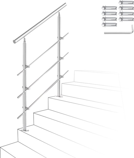 Trapleuning - Roestvrij Stalen - 80cm - 3 Dwarsbalken - leuning voor ...