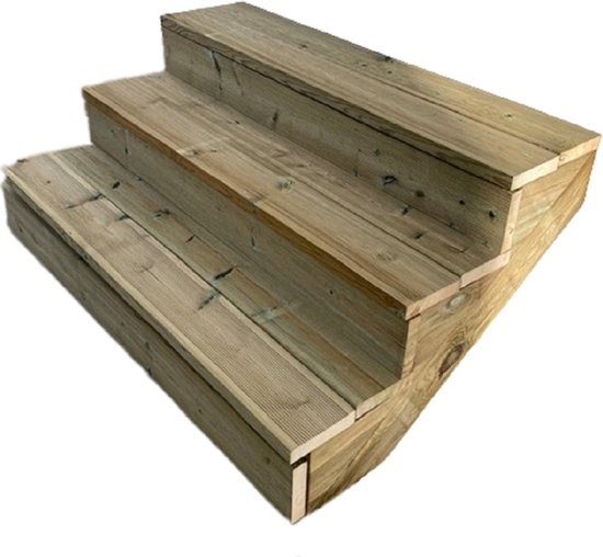 Buitentrap H54cm - 3 treden hout D29cm, B160cm MET optrede | bol