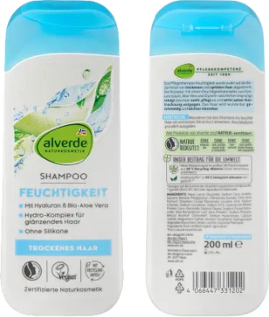 Alverde Naturkosmetik Shampoo Vochtigheid | MULTI-VERPAKKING 4x 200 ml ...