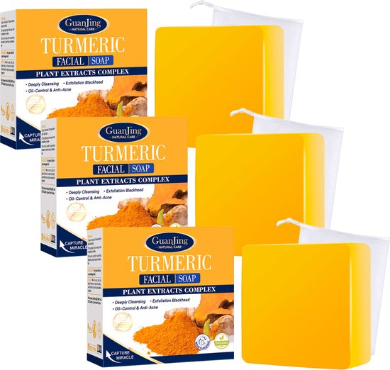 3 x Turmeric zeep + scrubwashandje | Turmeric soap | 100% Natuurlijk ...