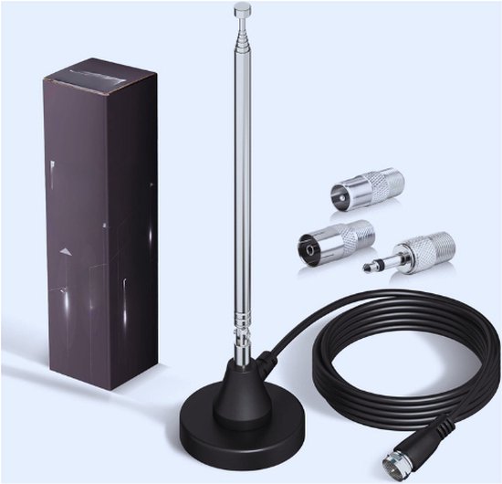 DAB FM Radio Antenne Binnen Digitale Telescopische Antenne met Magnetische Basis en 3m... | bol