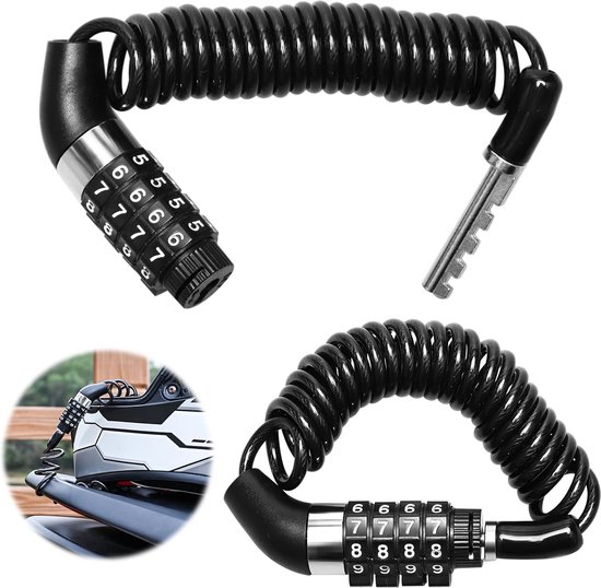 Set van 2 helmsloten 150 cm/3,5 mm, fietsslot met 4-cijferige ...